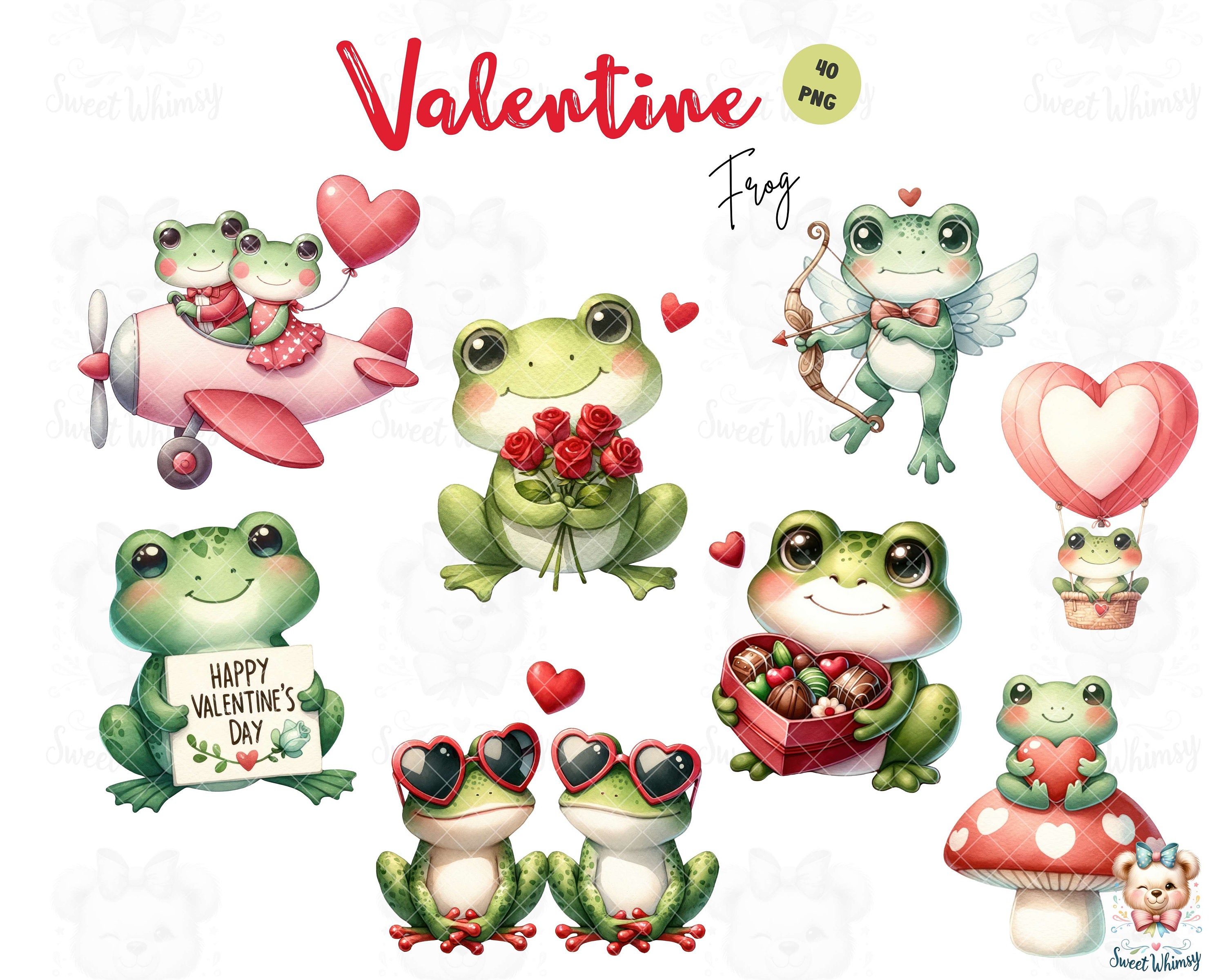 Cute Watercolor Valentine Frog Clipart, Frog Valentine, Love, Heart ...