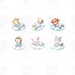 Cute Animals in Pajamas Sleeping on Clouds Watercolor Clipart for Baby ...