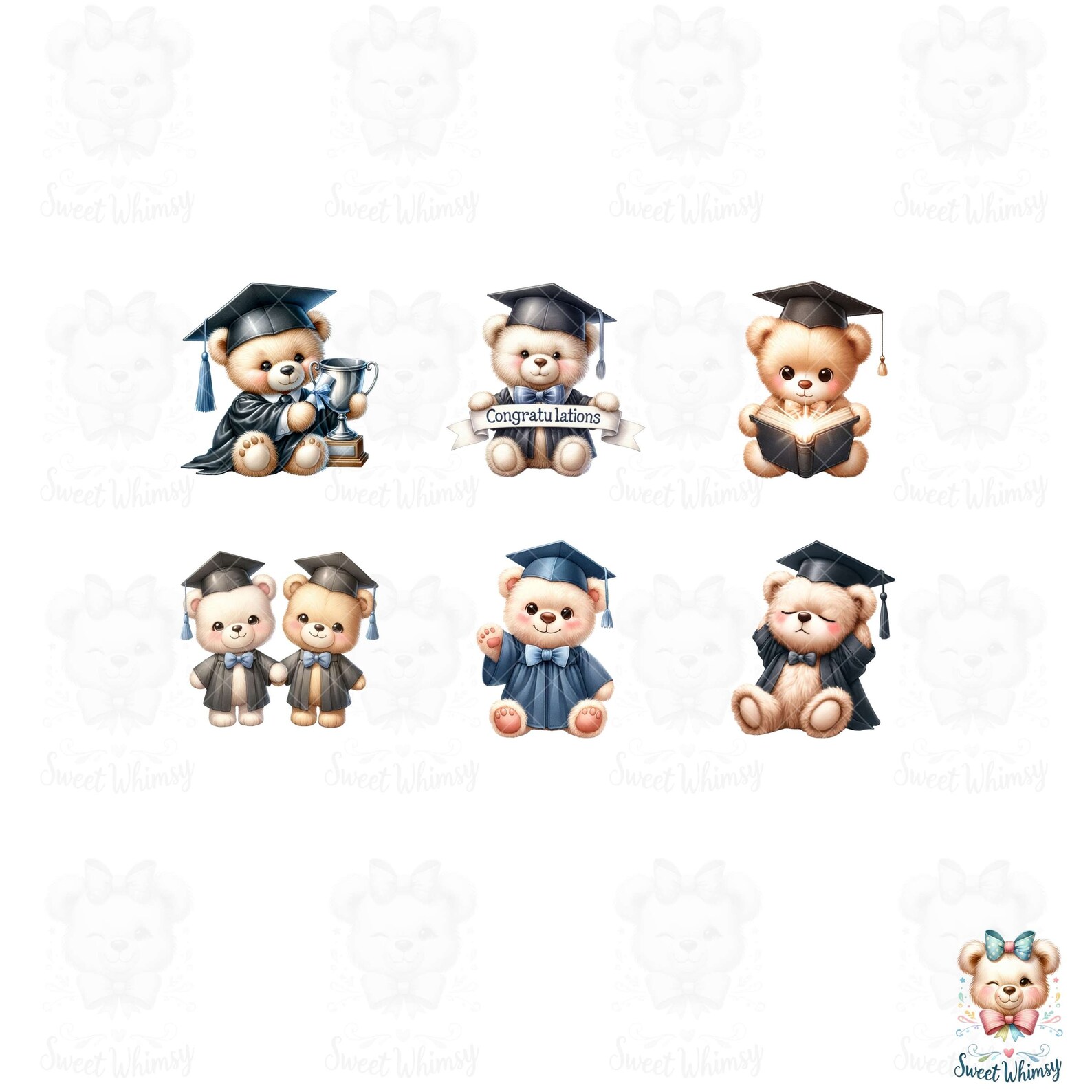 Cute Graduation Bear Watercolor Clipart, Preschool, School, University ...