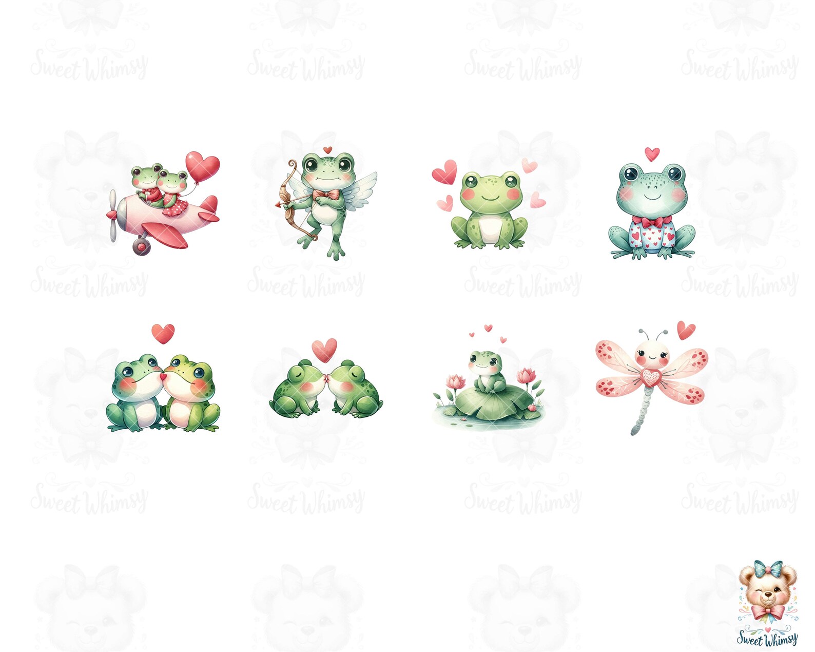 Cute Watercolor Valentine Frog Clipart, Frog Valentine, Love, Heart ...