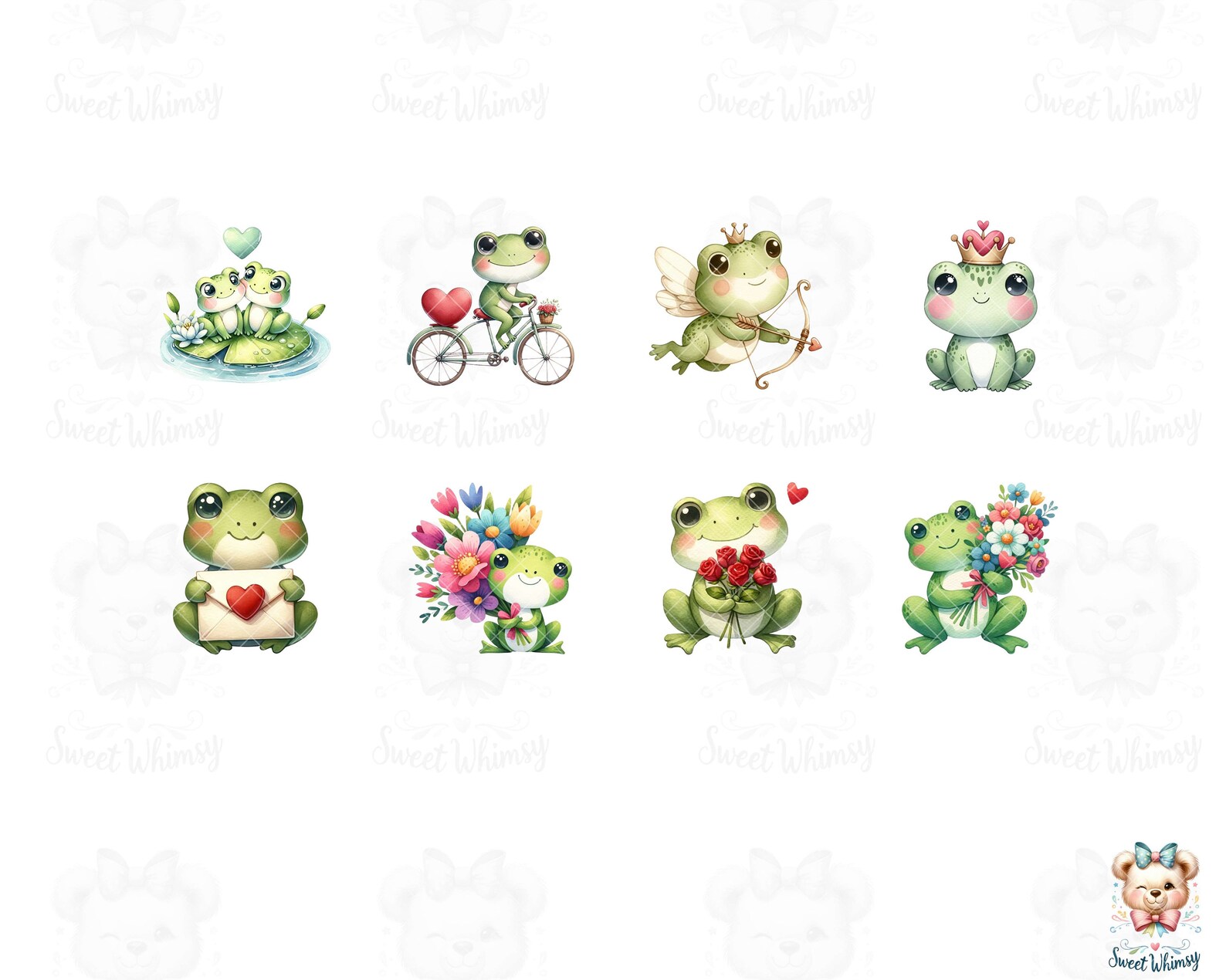 Cute Watercolor Valentine Frog Clipart, Frog Valentine, Love, Heart ...