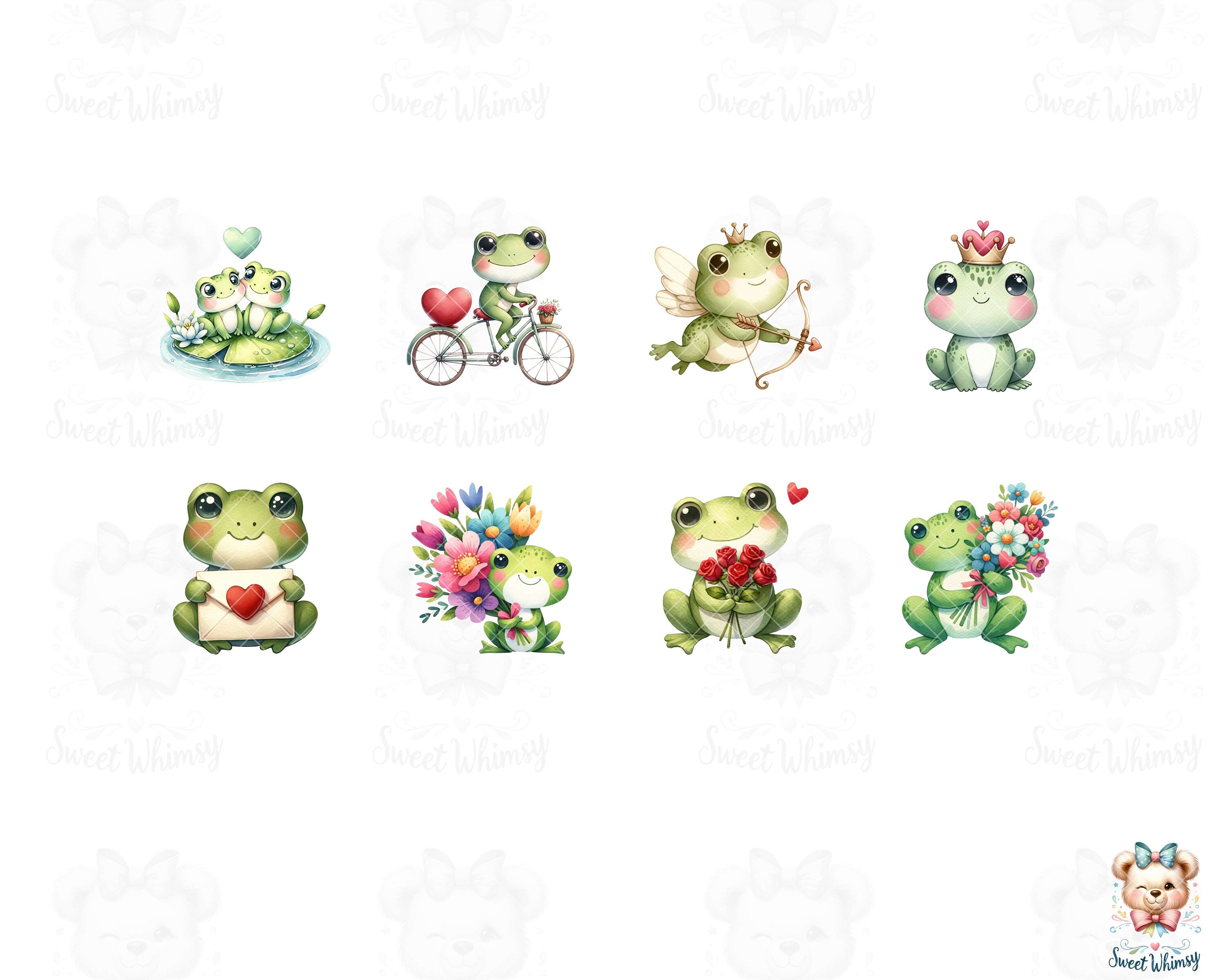 Cute Watercolor Valentine Frog Clipart, Frog Valentine, Love, Heart ...