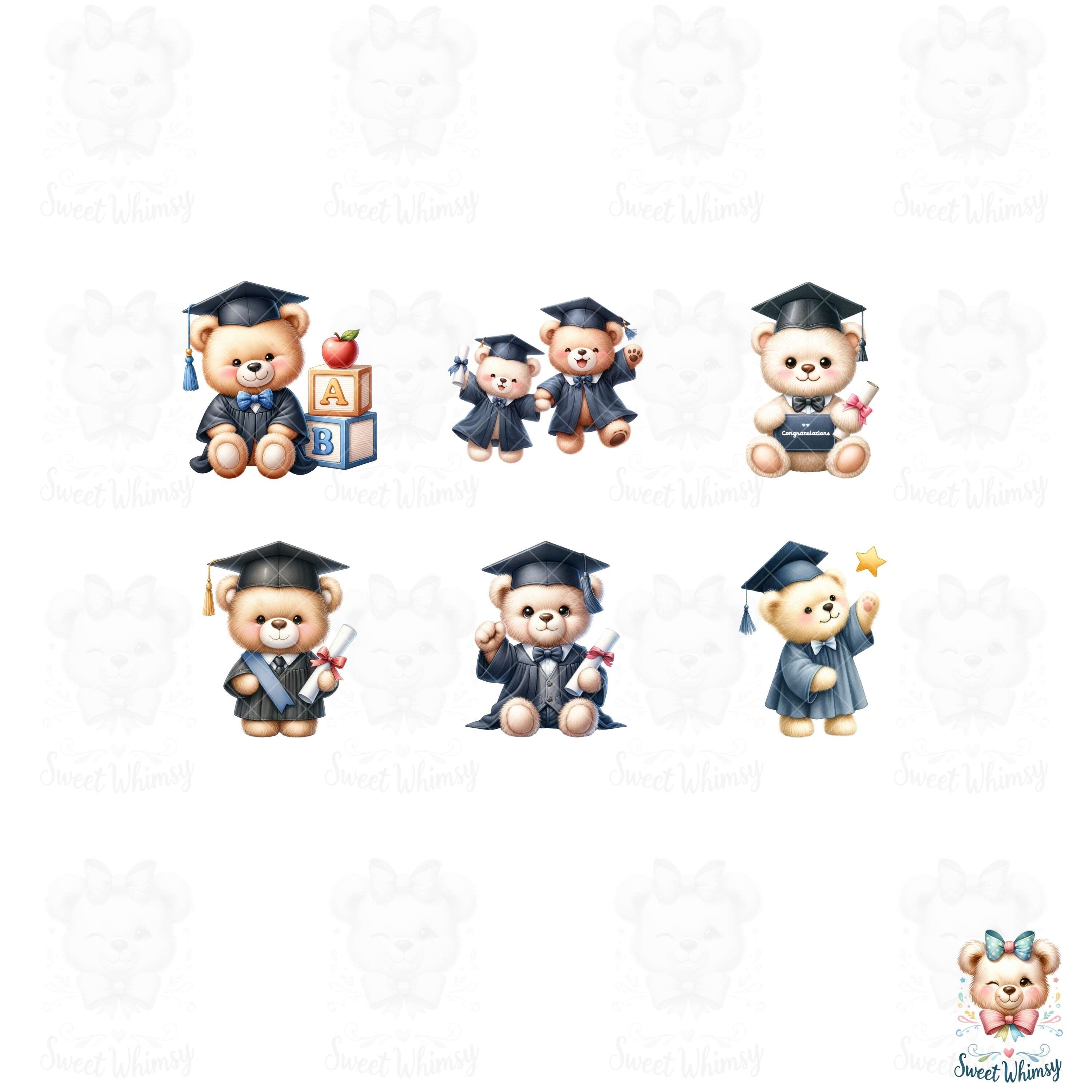 Cute Graduation Bear Watercolor Clipart, Preschool, School, University ...