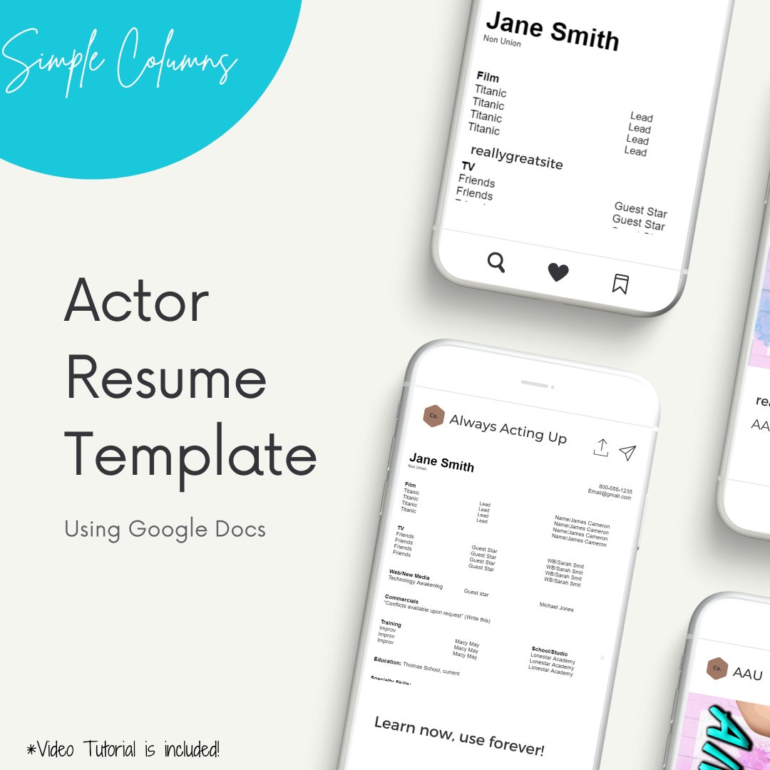 Simple 3 Column Actor Resume - Etsy