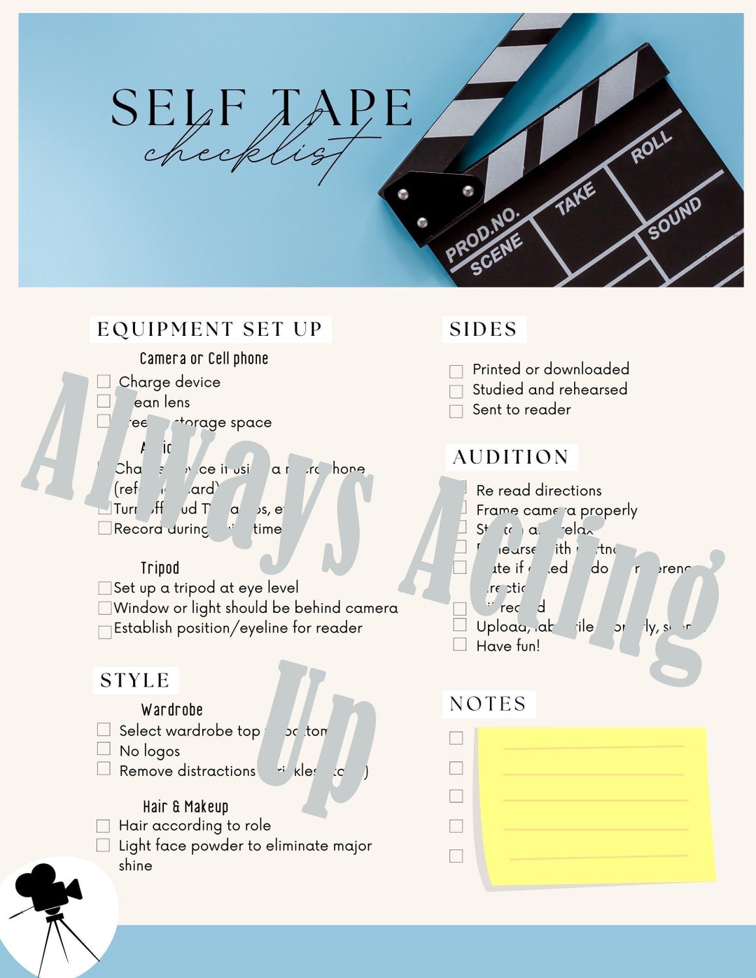 Actor Gift- Self Tape Audition Checklist - Etsy