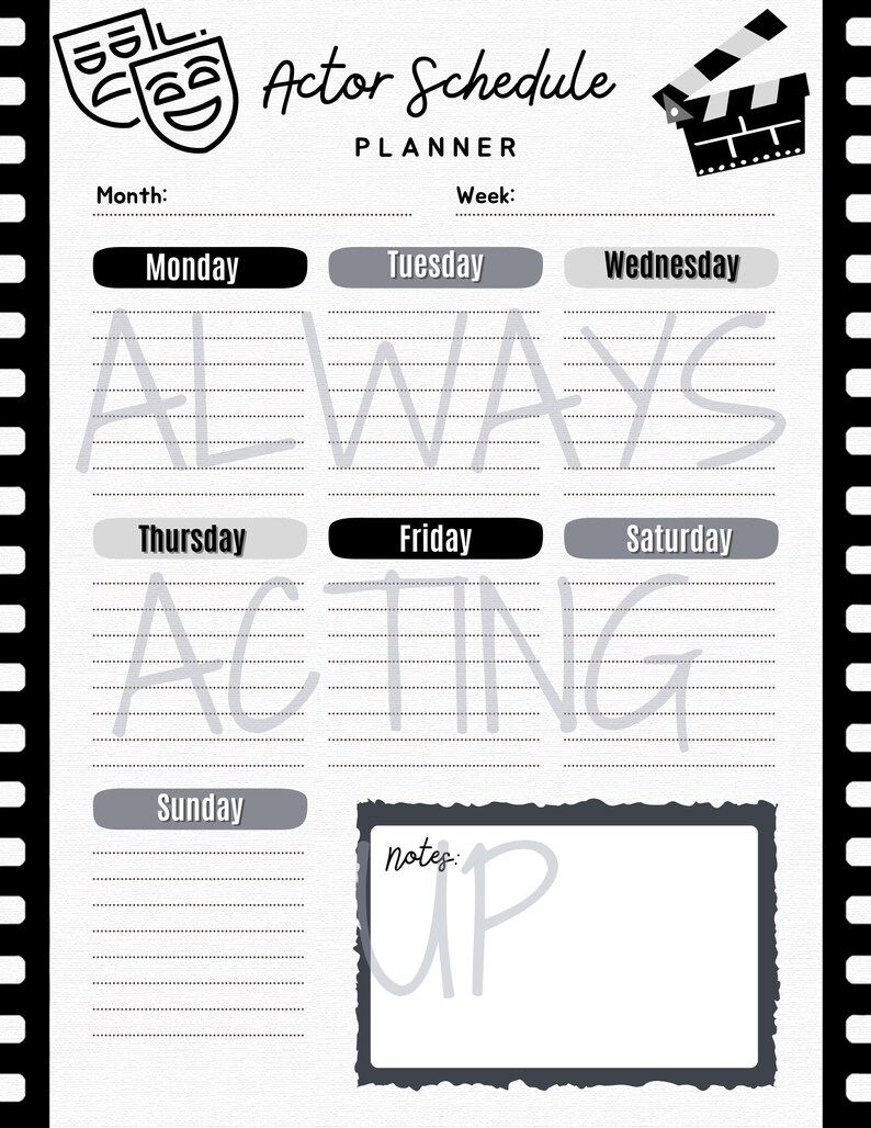 Weekly Actor Schedule - Etsy
