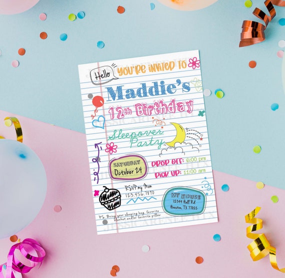 Sleepover Doodle Birthday Invitation - Etsy