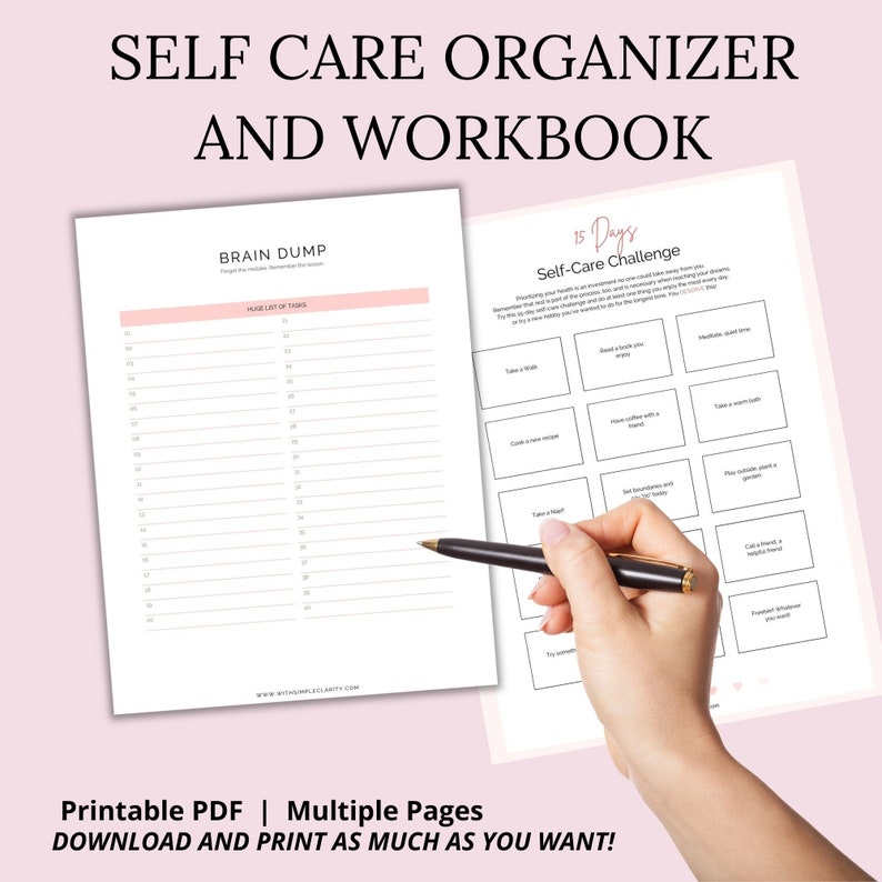Stress Management Printable, Self Care Workbook, Brain Dump Exercises ...