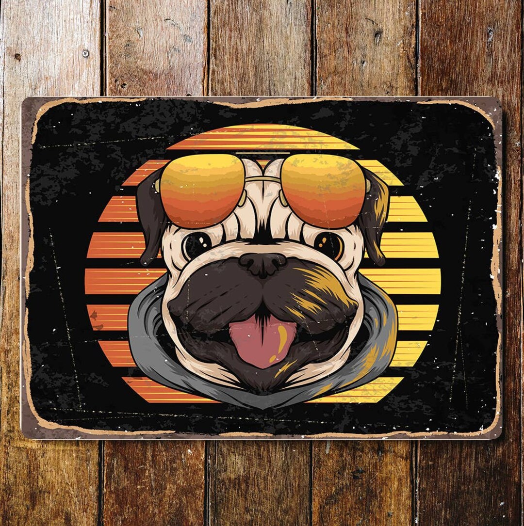 Retro Dog Glasses Pug Metal Wall Sign Plaque - Etsy
