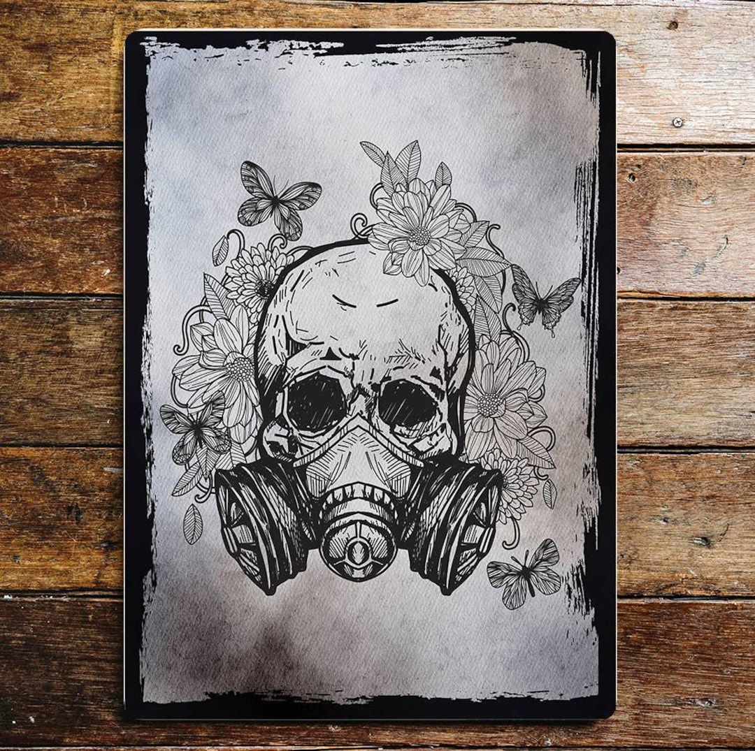 Gas Mask Skull Tattoo Style Art Metal Sign Plaque - Etsy