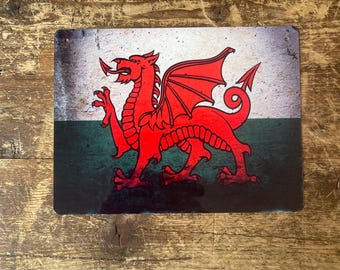 Metal Vintage Style Wall Sign Welsh Flag Wales Dragon 8x6 Inch WALES ...