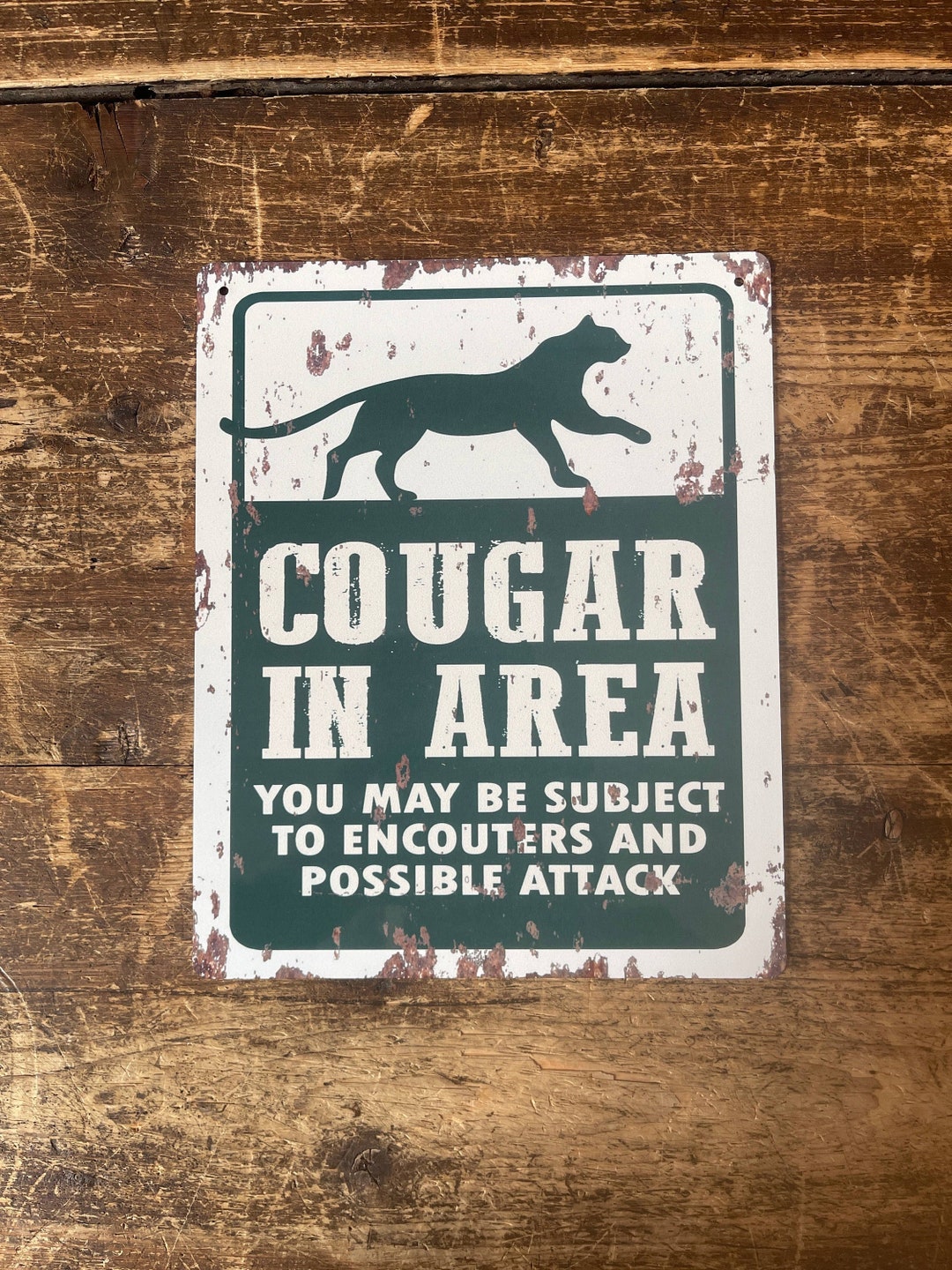 Cougar in Area Park Warning Metal Sign Plaque - Etsy
