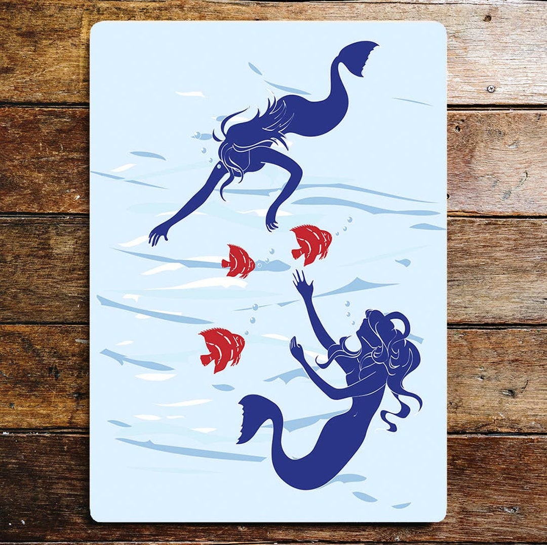 Mermaids Swimming Sea Red Fish Metal Sign Plaque - Etsy