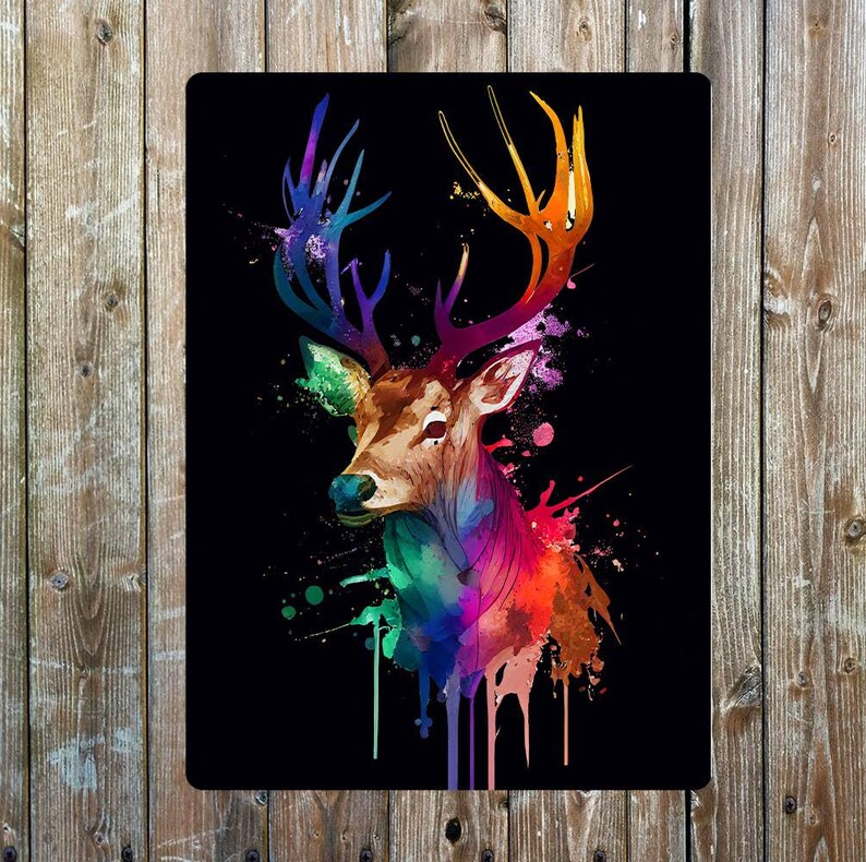 Colourful Deer Head Paint Exploded Metal Sign Plaque - Etsy