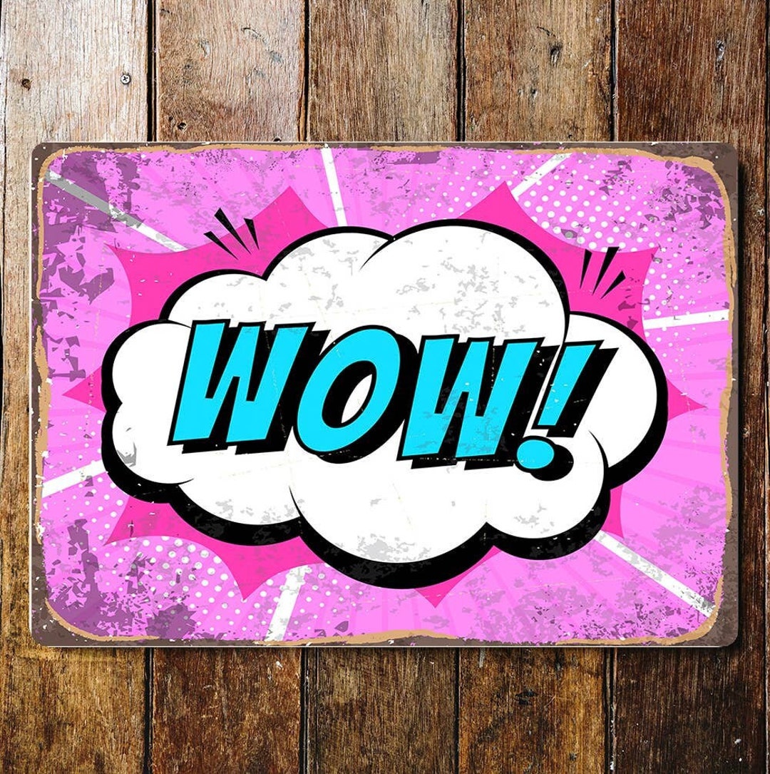 Wow Cartoon Pow Cloud Pink White Blue Metal Sign Plaque - Etsy Canada