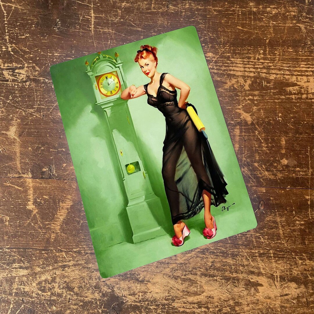 Pinup Girl Green Clock Metal Nighty Wall Sign - Etsy