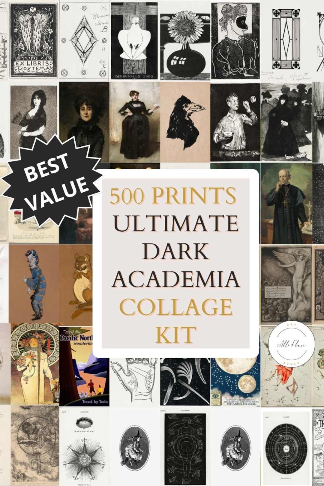 500 PCS Vintage Dark Academia Wall Collage Kit DIGITAL PRINTS, Gothic ...
