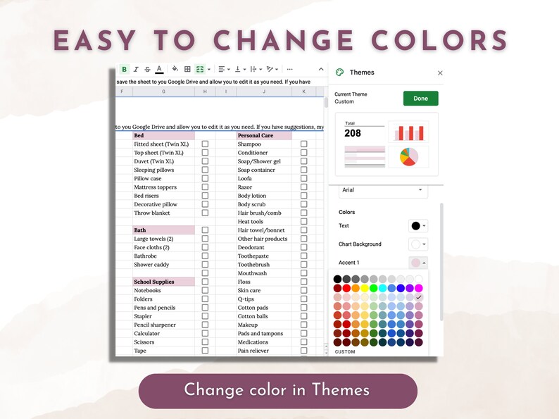 College Packing List Google Sheets Download - Etsy