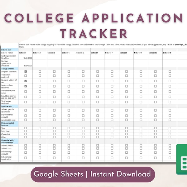 College App Tracker Planner - Etsy