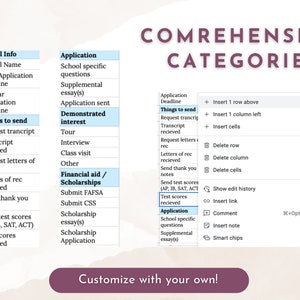College Application Tracker - Google Sheets Download - Etsy