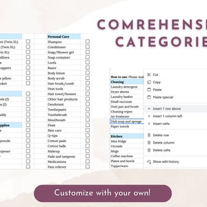 College Packing List Google Sheets Download - Etsy