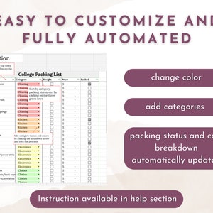 College Packing List - Google Sheets Download - Etsy