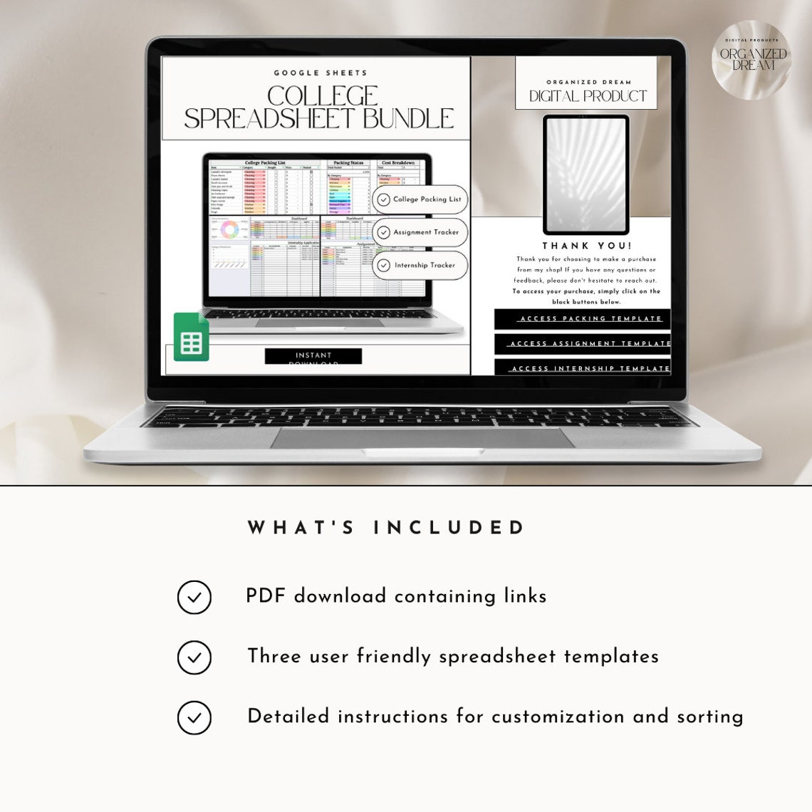 College Back to School Spreadsheet Bundle | Packing List, Assignment ...