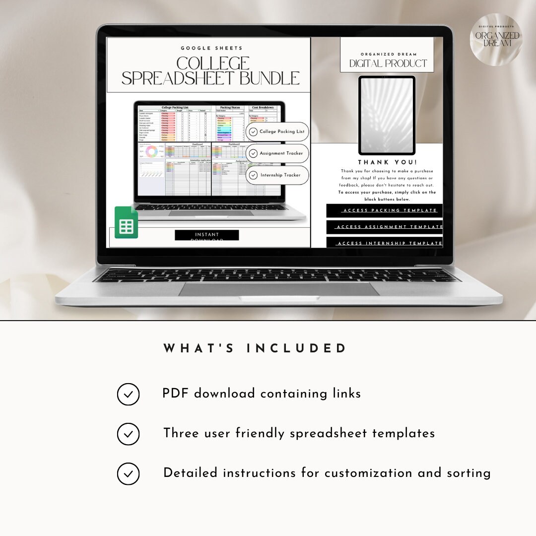 College Back to School Spreadsheet Bundle | Packing List, Assignment ...