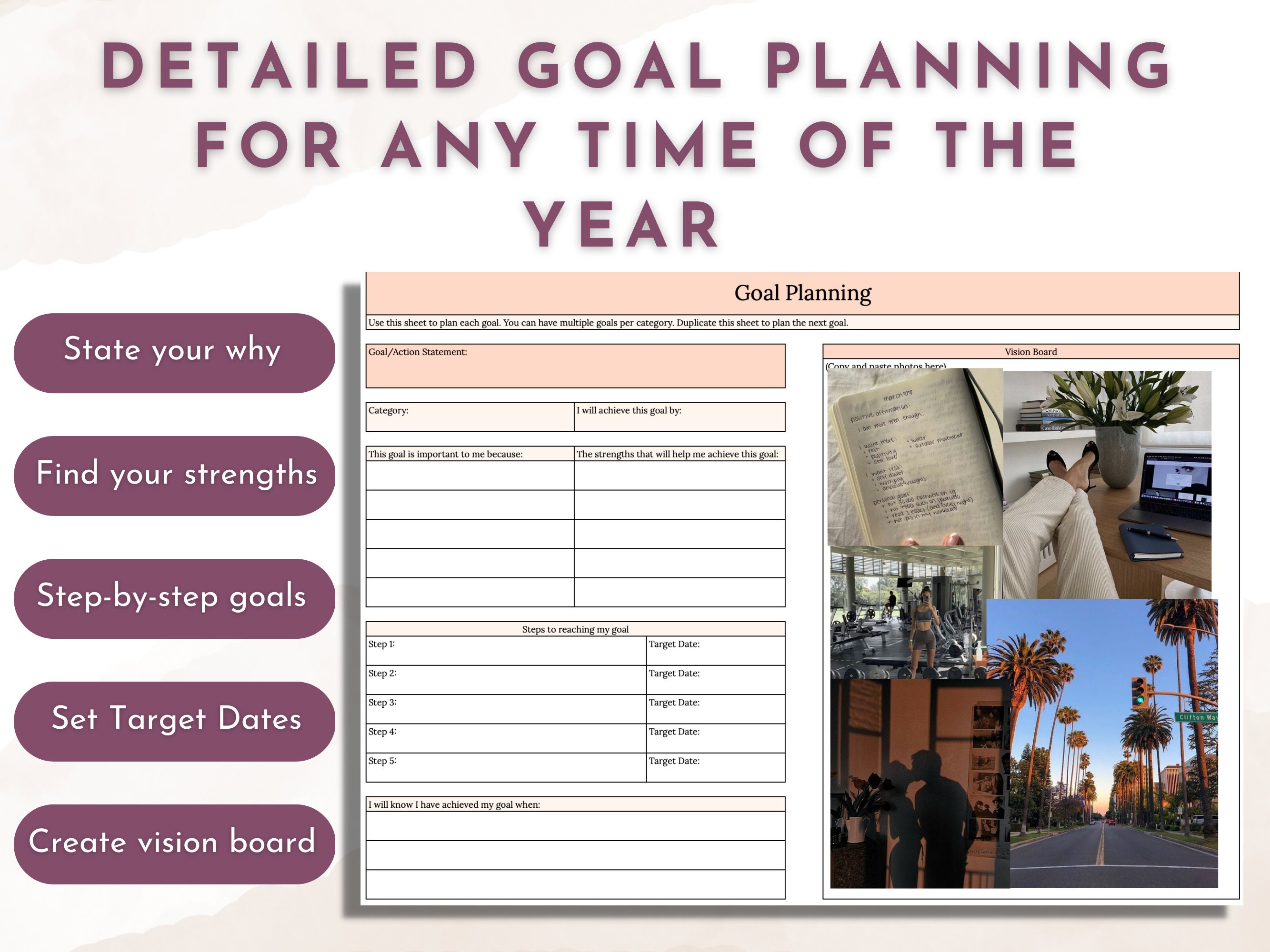 2023 Goal Setting Spreadsheet Worksheet Google Sheets Goal Planning - Etsy