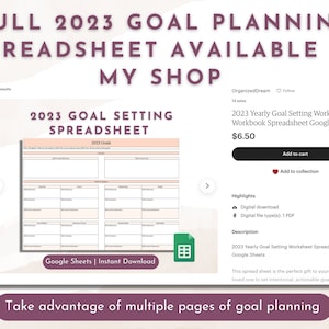 2023 Goal Setting Spreadsheet Worksheet Google Sheets Goal Planning - Etsy