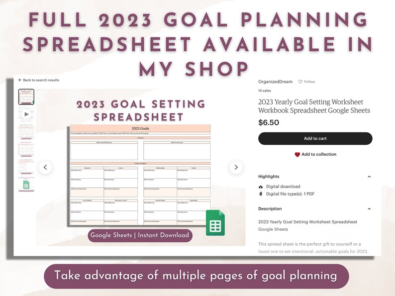 2023 Goal Setting Spreadsheet Worksheet Google Sheets Goal Planning - Etsy