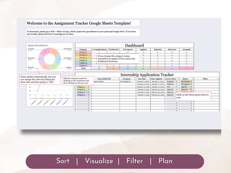 Internship Application Tracker Google Sheets Template - for College ...
