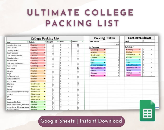 First Year College Packing List - Etsy Canada
