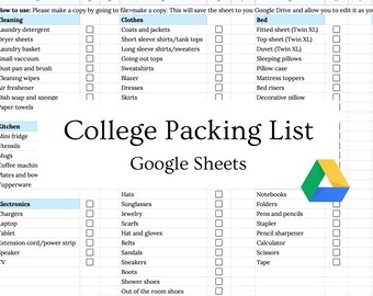 Packing List Google Sheets - Etsy