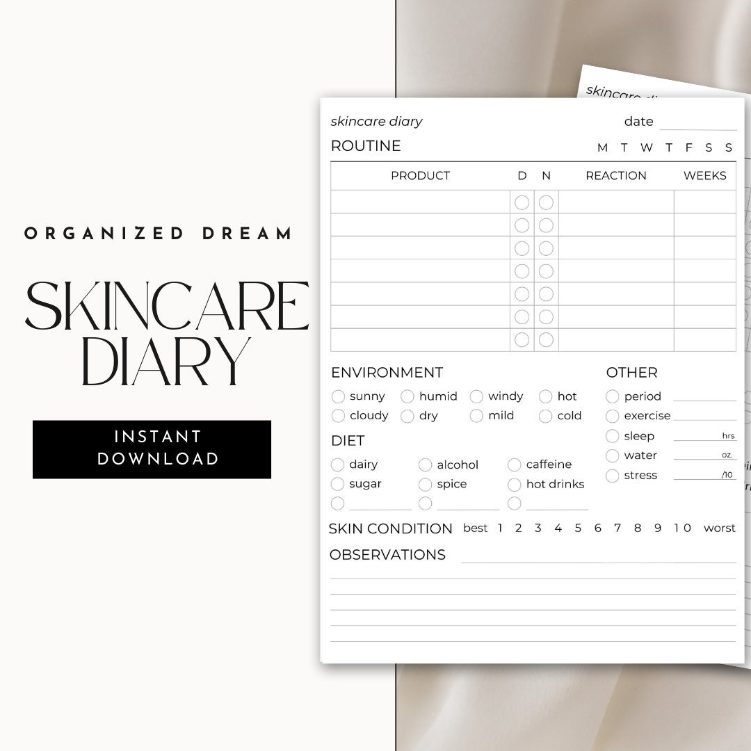Skincare Diary Digital Download | Rosacea, Acne, Eczema Skincare ...