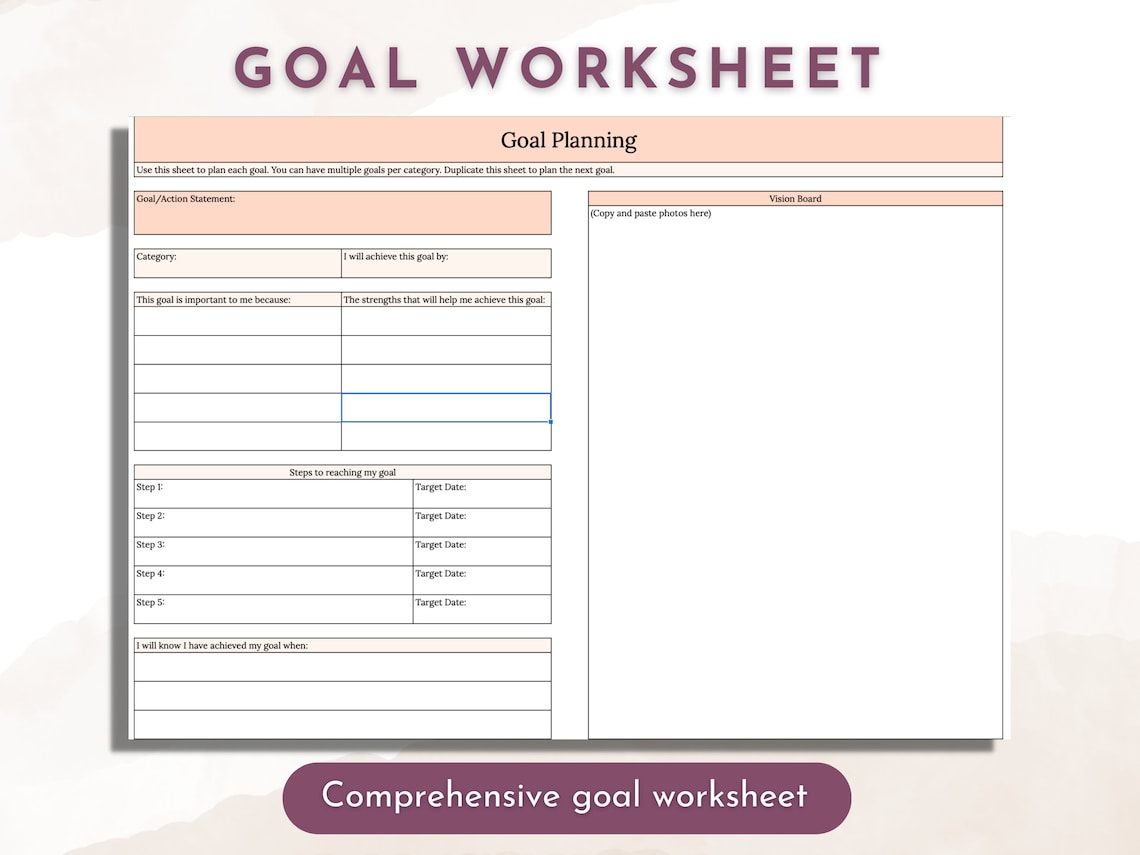 2023 Yearly Goal Setting Worksheet Workbook Spreadsheet Google Sheets ...