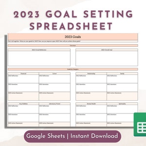 2023 Yearly Goal Setting Worksheet Workbook Spreadsheet Google Sheets ...