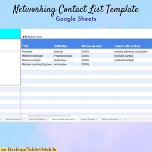Networking Contact List Template, Google Sheets, Jobs Spreadsheet ...