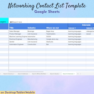 Networking Contact List Template, Google Sheets, Jobs Spreadsheet ...