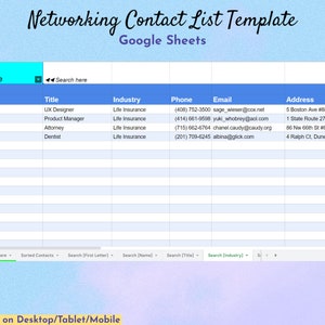Networking Contact List Template, Google Sheets, Jobs Spreadsheet ...