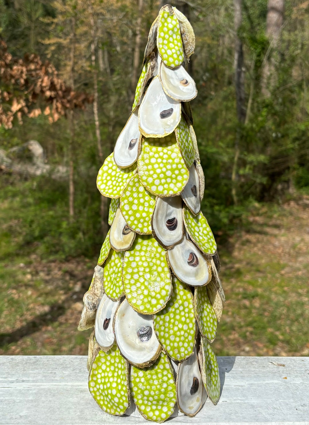 Decoupaged Oyster Shell Tree: Spring Green Coastal Decor - Etsy