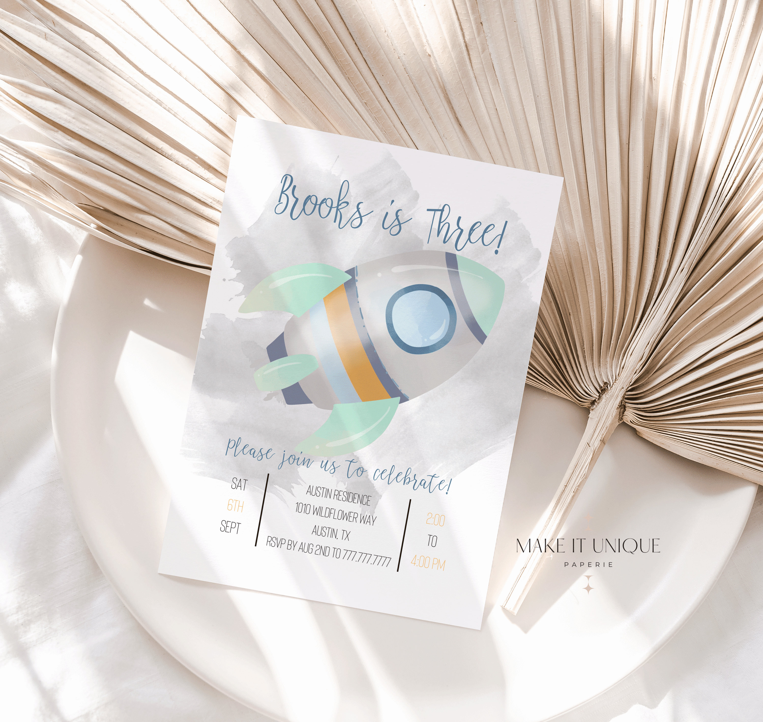 Editable Rocket Ship Invitation Template, Blast off Party, Space ...