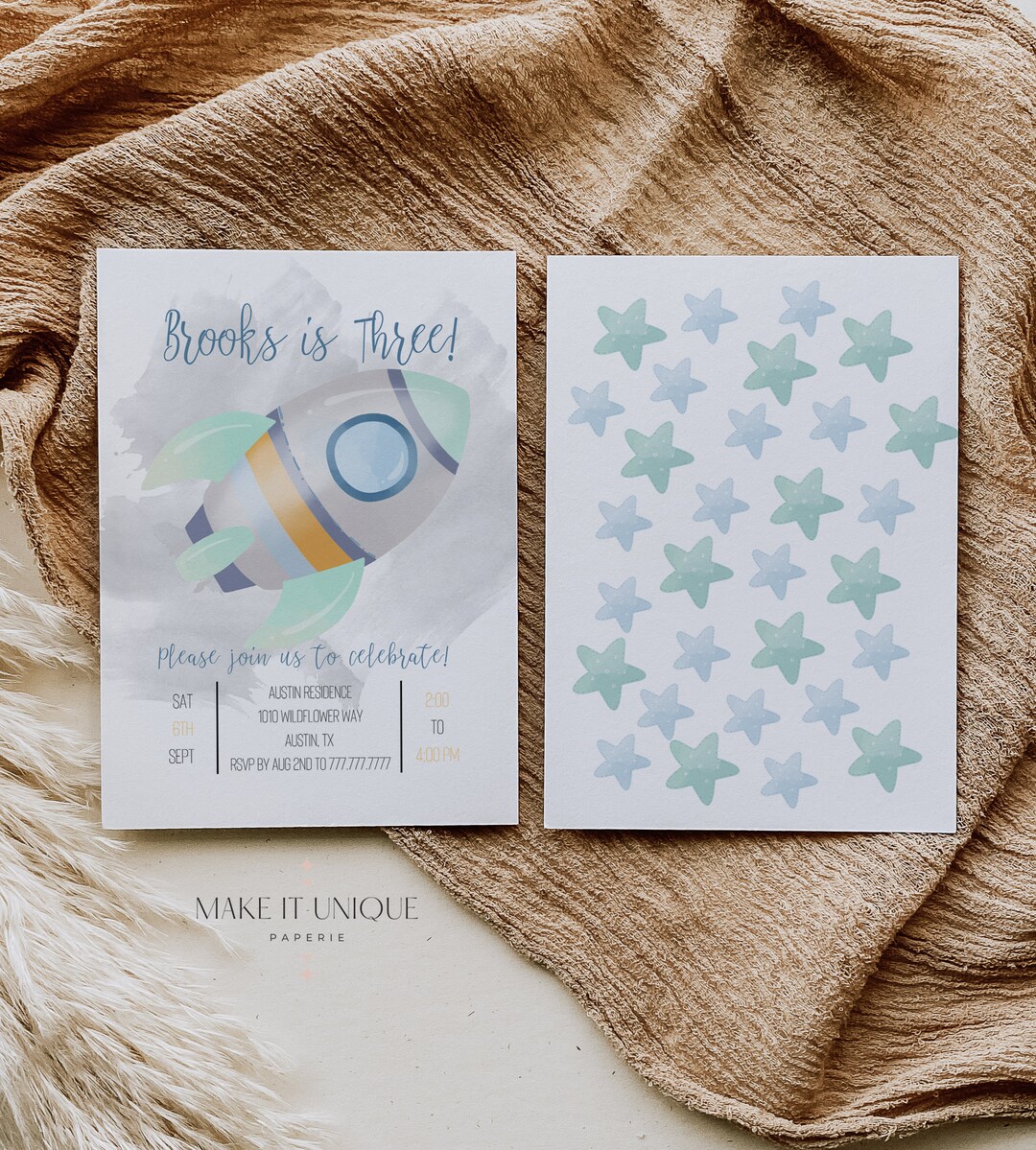 Editable Rocket Ship Invitation Template, Blast off Party, Space ...