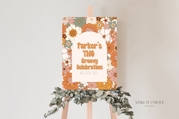 Editable Two Groovy 2nd Birthday Sign Boho Retro Floral - Etsy