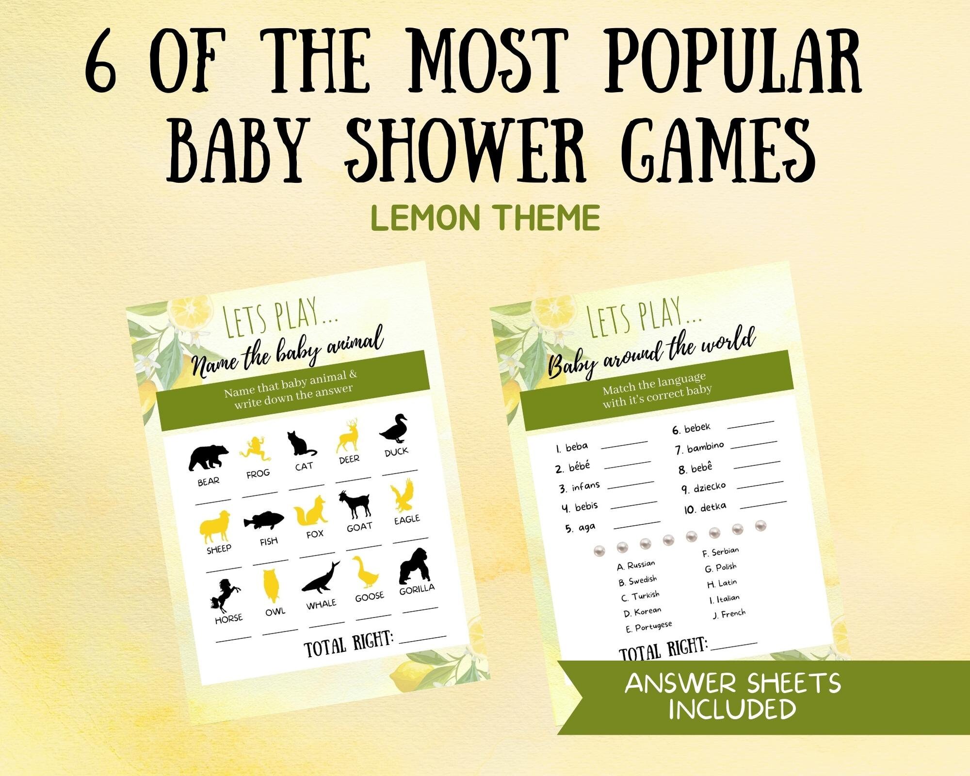 Lemon Theme Baby Shower Games Lemon Game Bundle Emoji Baby Book Game ...