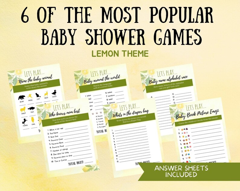 Lemon Theme Baby Shower Games Lemon Game Bundle Emoji Baby Book Game ...