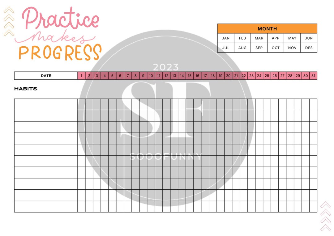 Monthly Habit Tracker | Practice Makes Progress - Etsy