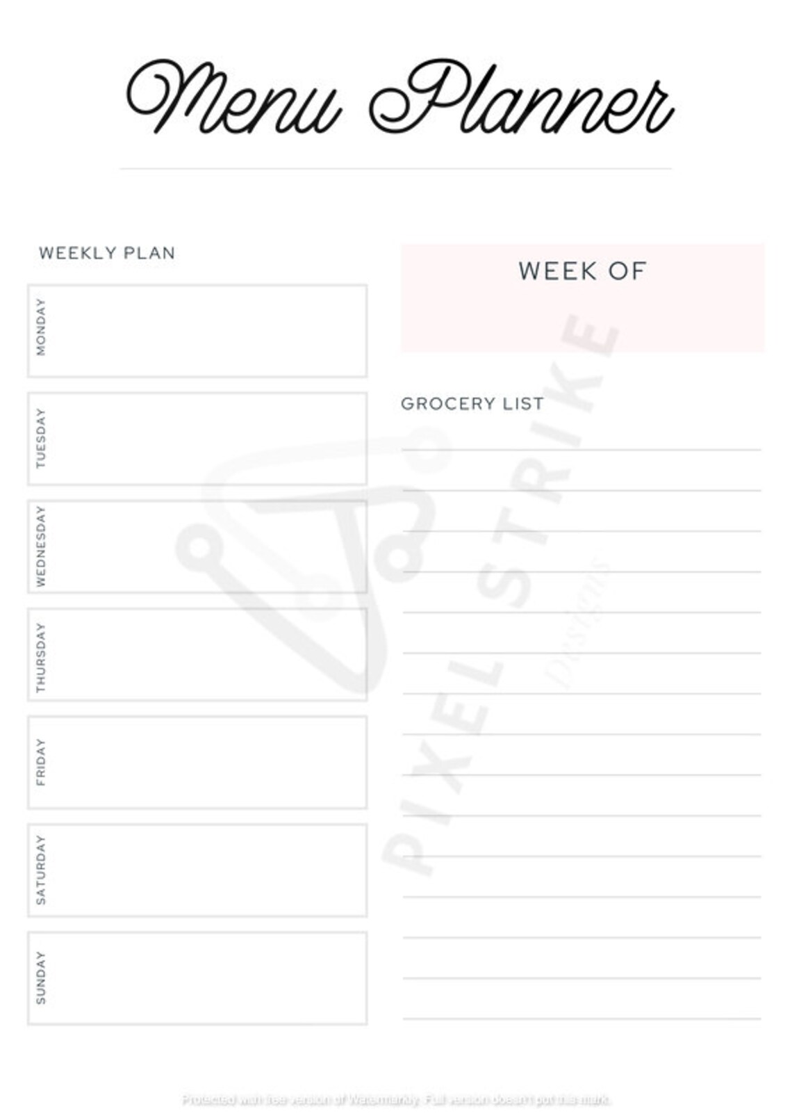 Weekly Meal Planner & Grocery List Printable PDF Digital - Etsy