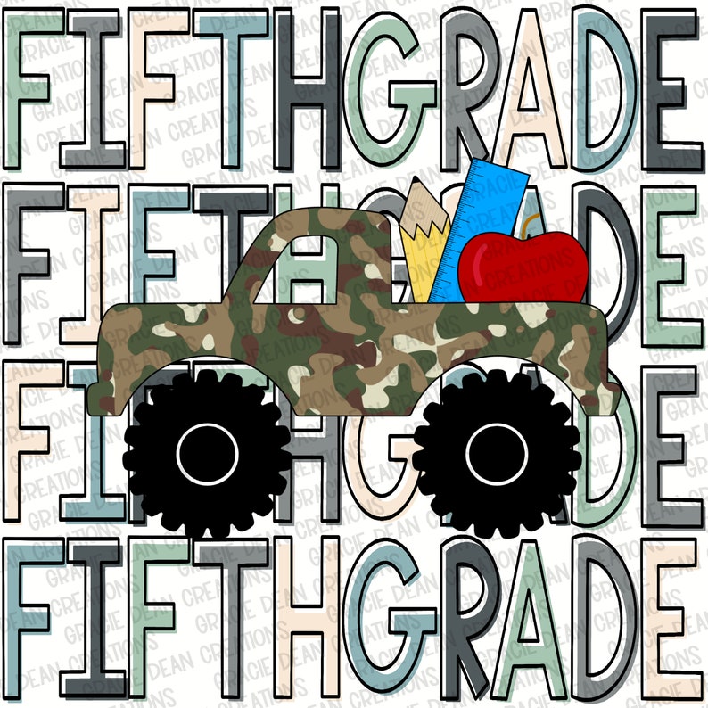 Fifth Grade Camo Monster Truck Digital Design - Etsy