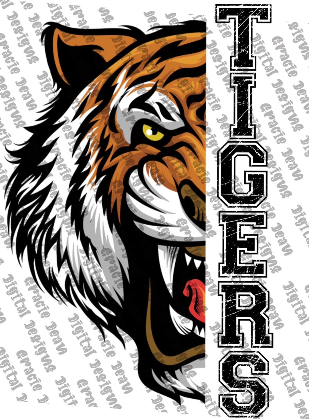 Tigers Distressed Tiger Head School Mascot Digital Designs - Etsy